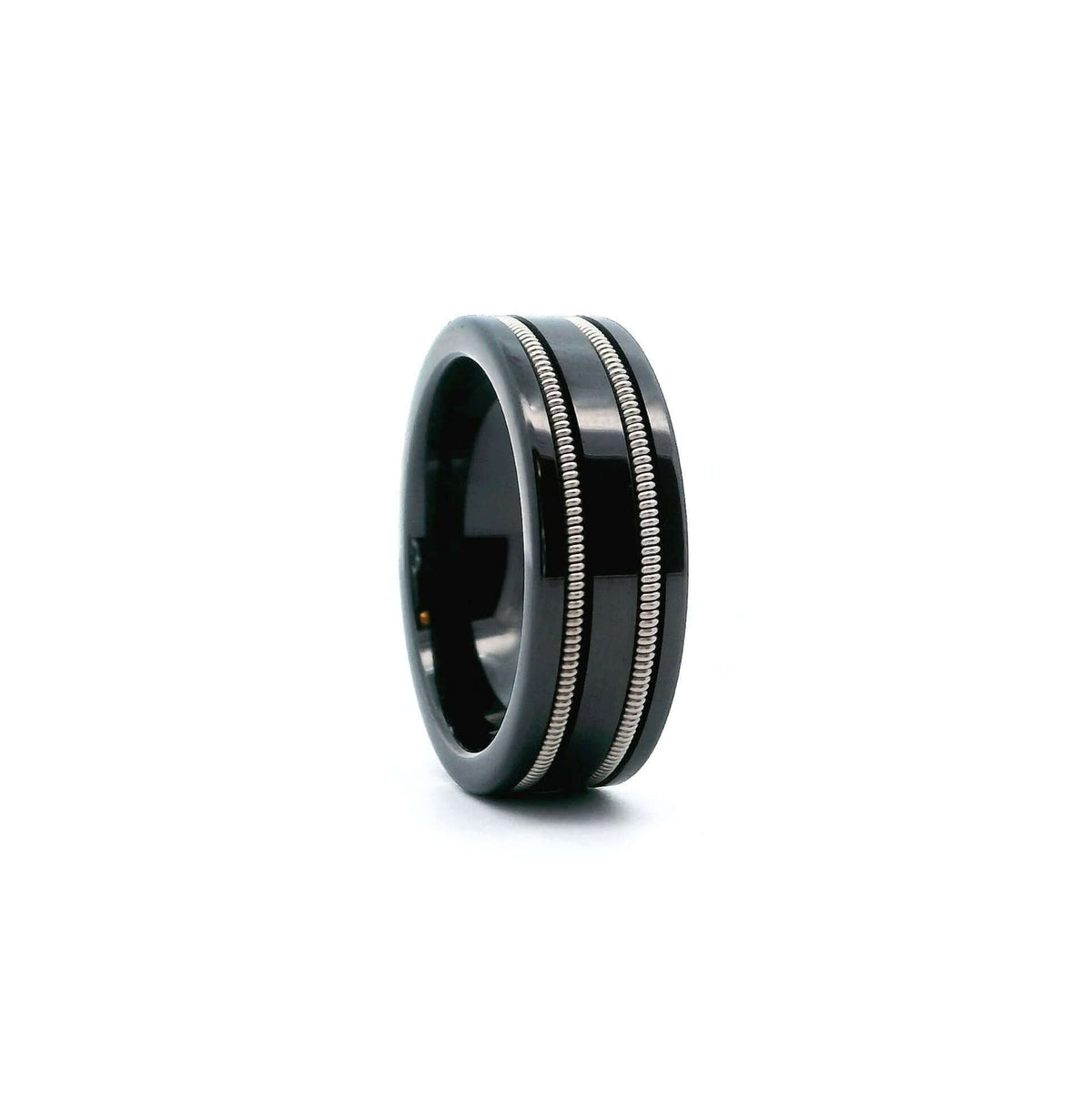 Midnight Guitar String Ring - Silver Duo